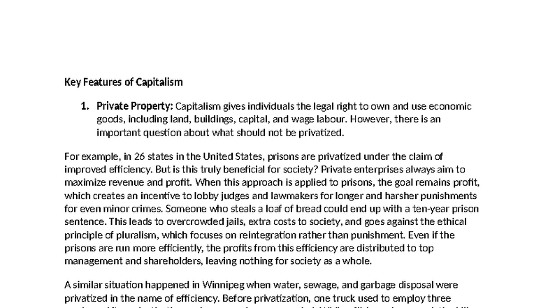Set 2: Key Features of Capitalism - An In-Depth Analysis - Studocu