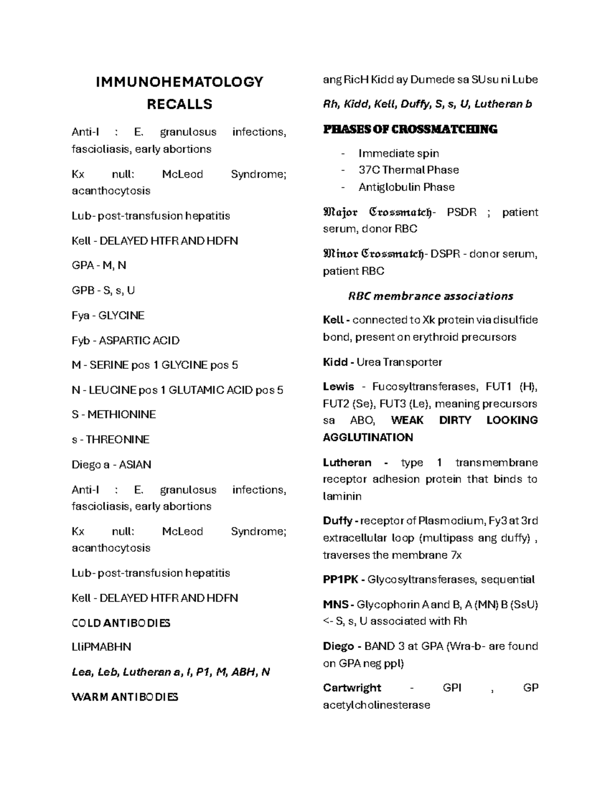 IMMUNOHEMATOLOGY RECALLS: Key Concepts and Case Studies - Studocu