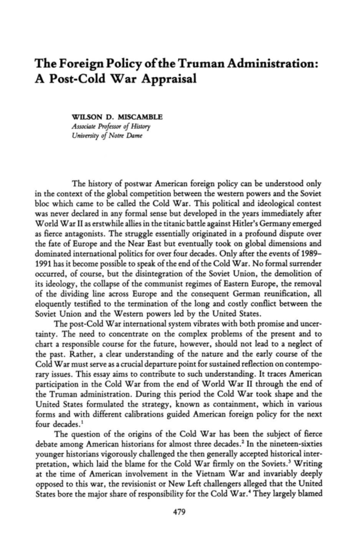 WILSON D. MISCAMBLE: Truman Admin's Foreign Policy & Cold War Analysis ...