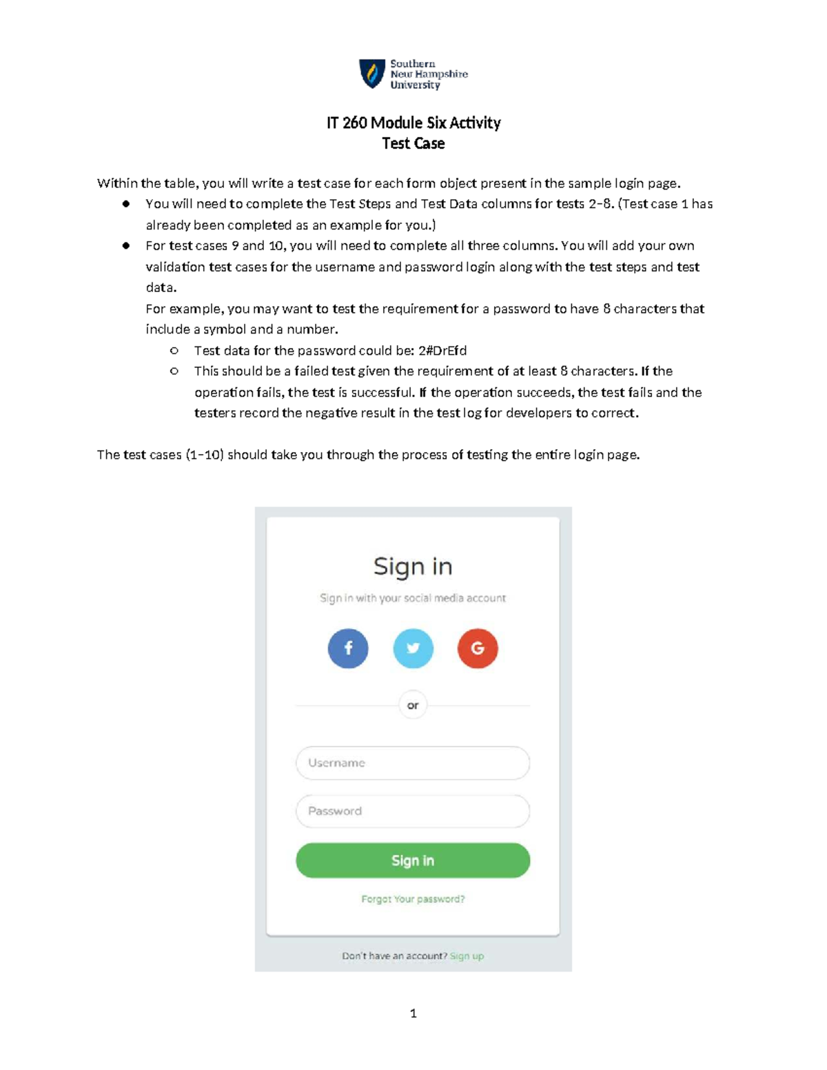 IT 260 Module Six Activity: Test Cases for Login Page Validation - Studocu