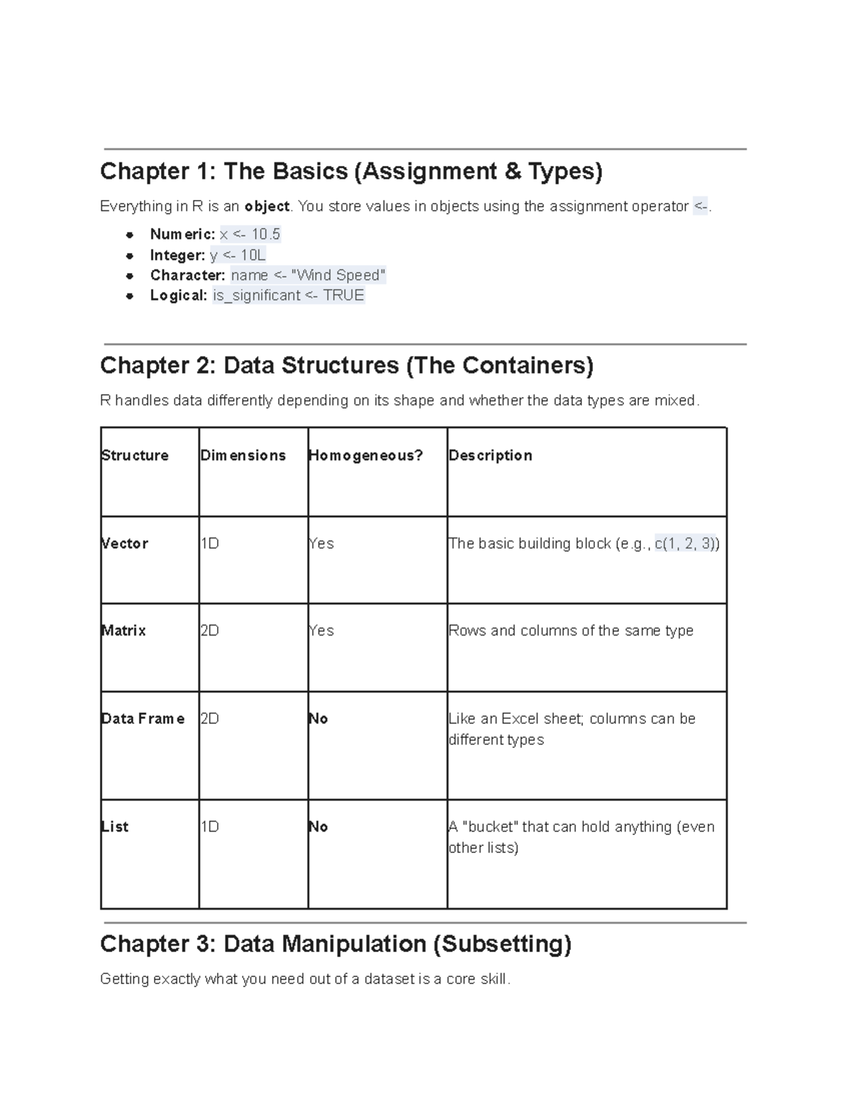 Chapter 1: The Basics of Assignment Types in R - Studocu