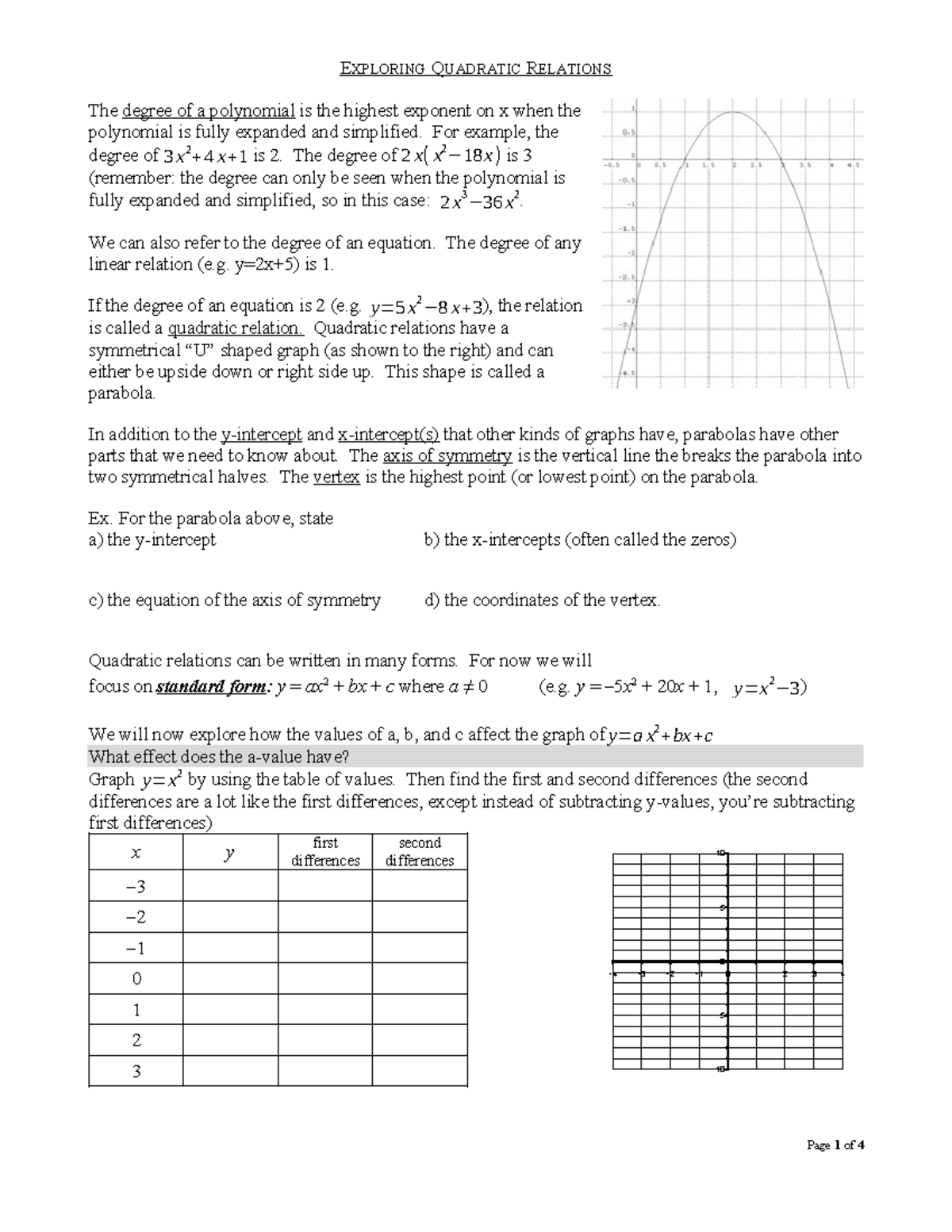 01-LS-Exploring Quadratic Relations - EXPLORING QUADRATIC RELATIONS The ...