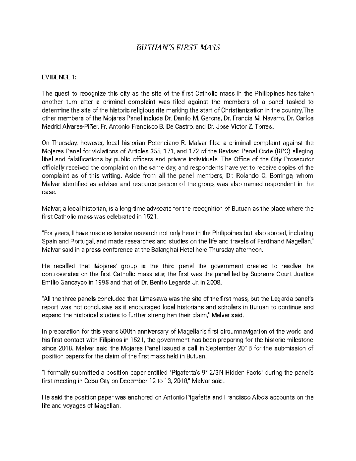 Evidences - Butuan First Mass Philippines - Sociologia dei mass media ...