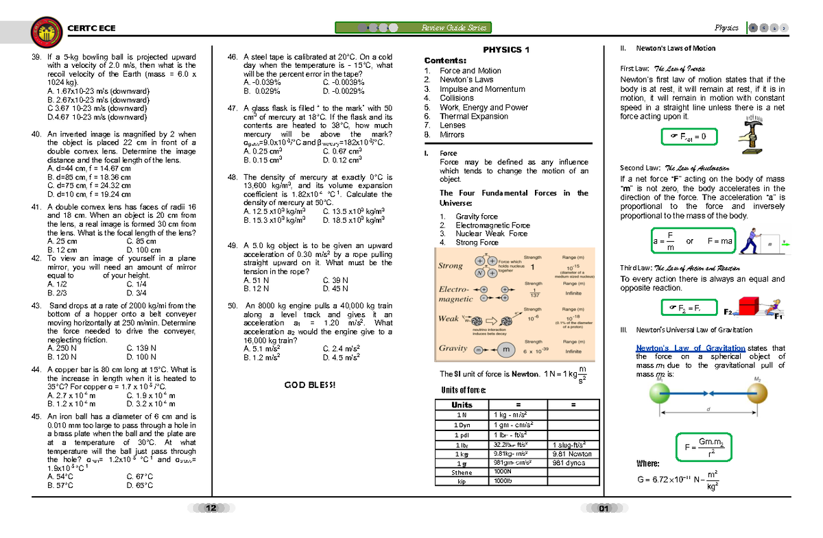 Physics-12-2022 ECE - Comprehensive Study Guide for Final Exam - Studocu