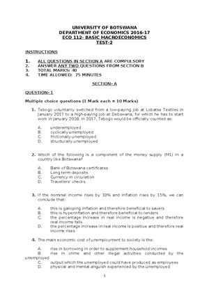ECO 112 2017- Tutorial Set 2 - DEPARTMENT OF ECONOMICS ECO 112 BASIC MACROECONOMICS TUTORIAL ...
