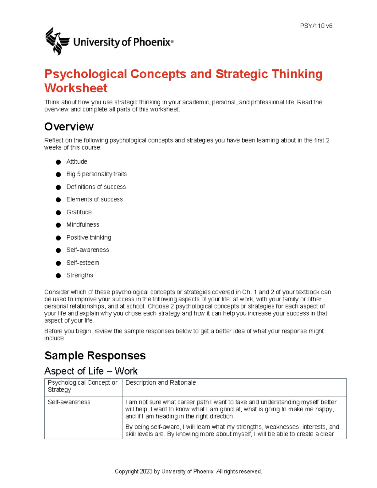 Psy110 v6 wk2 psychological concepts and strategic thinking worksheet ...