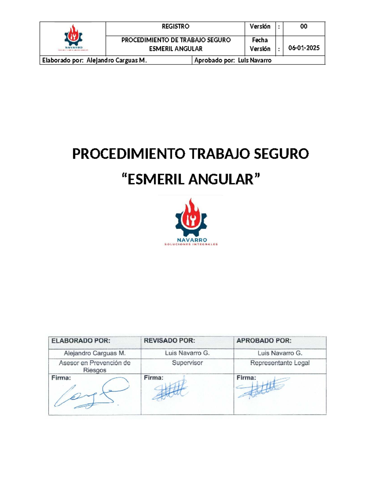 Procedimiento de Trabajo Seguro ESMERIL ANGULAR - Versión 00 - Studocu