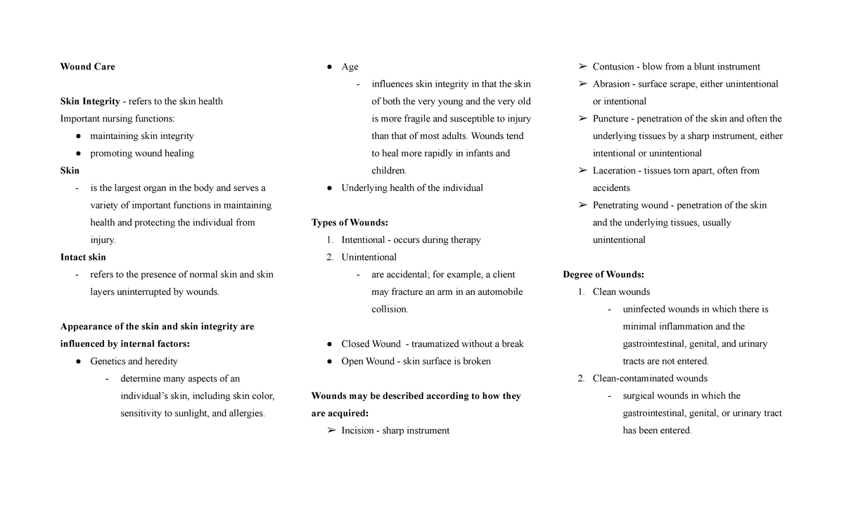 CHN-RLE Wound-Care - Comprehensive Wound Care Lecture Lab - Studocu