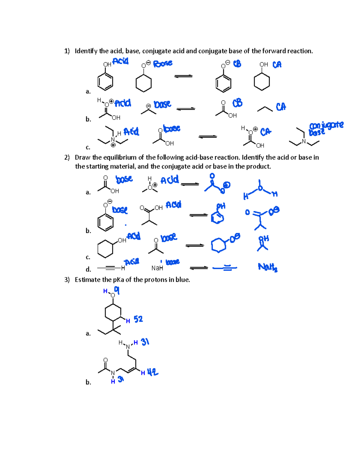 Ochem Practice 3 - Analyzing Acid-Base Reactions and Equilibrium - Studocu