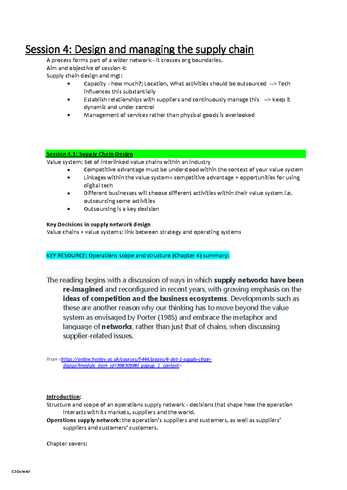 Supply Chain Management C2: Dynamics and Design Insights - Studocu