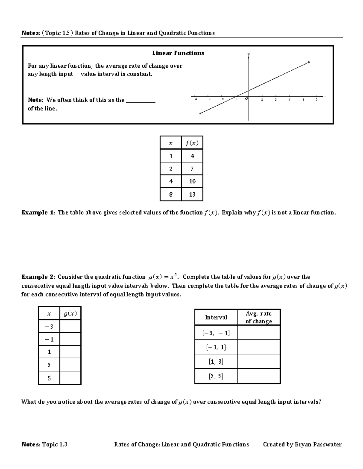 AP Precalculus Topic 1.3: Rates of Change in Linear & Quadratic ...