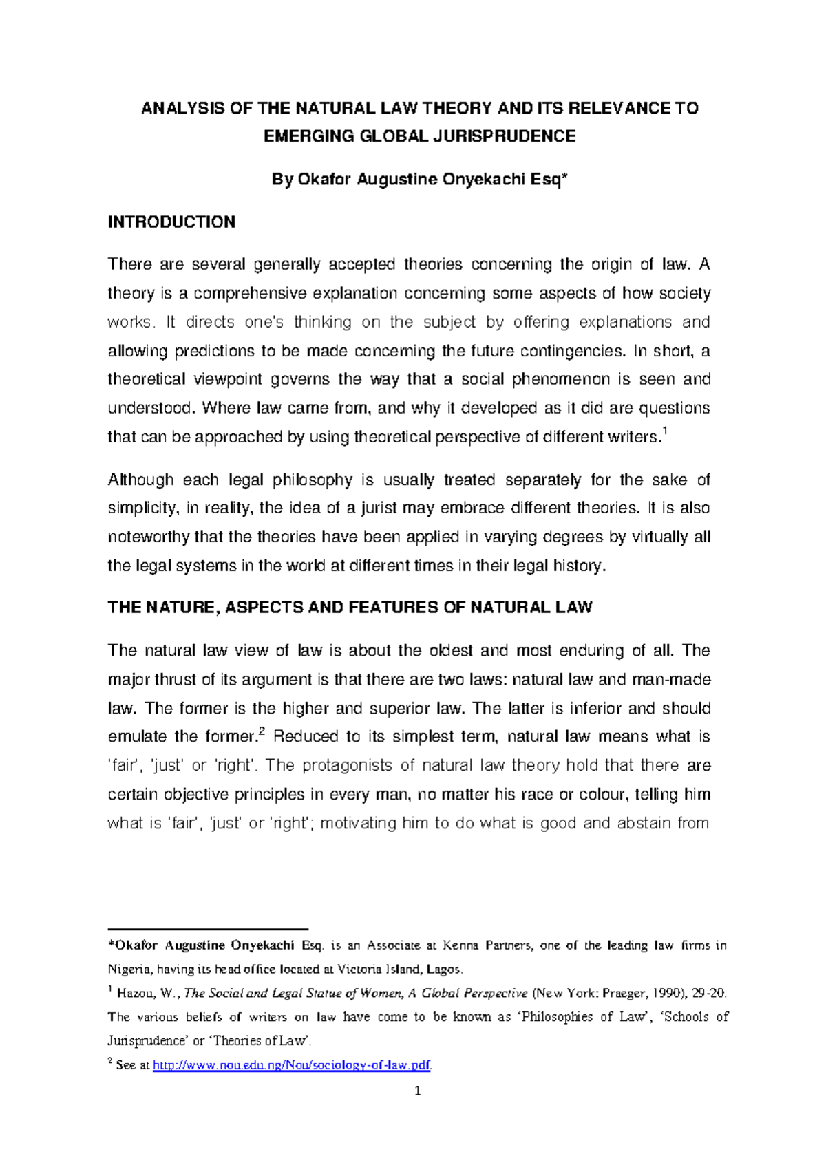 Analysis of Natural Law Theory & Its Relevance to Global Jurisprudence ...