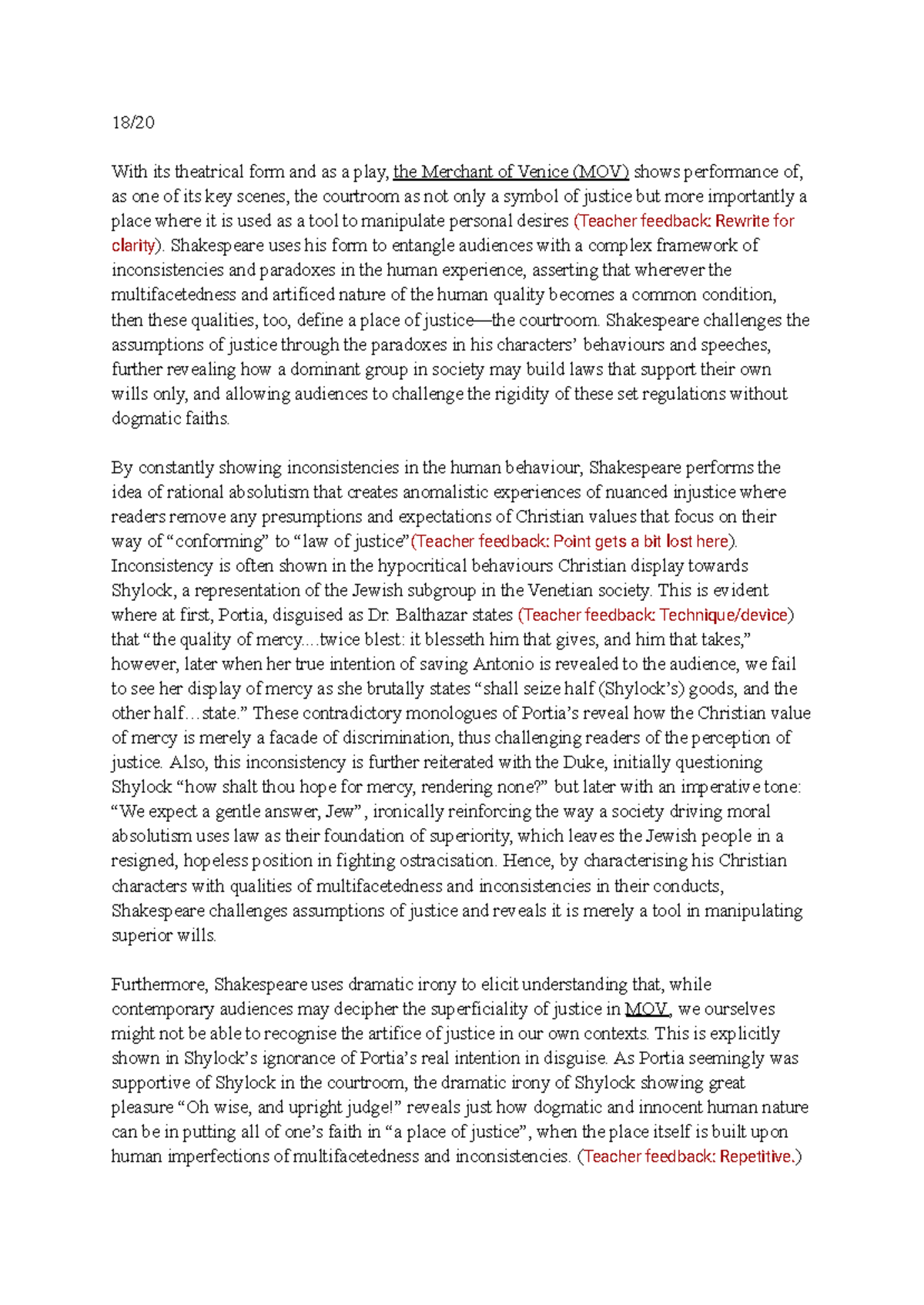 The Merchant of Venice Essay - Trials Common Module - 18/ With its ...