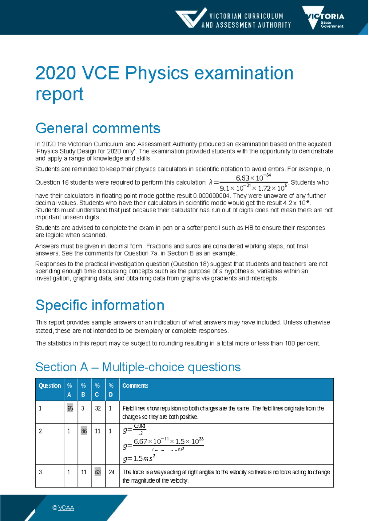 2020 VCE Physics Exam Report: Key Insights and Comments - Studocu