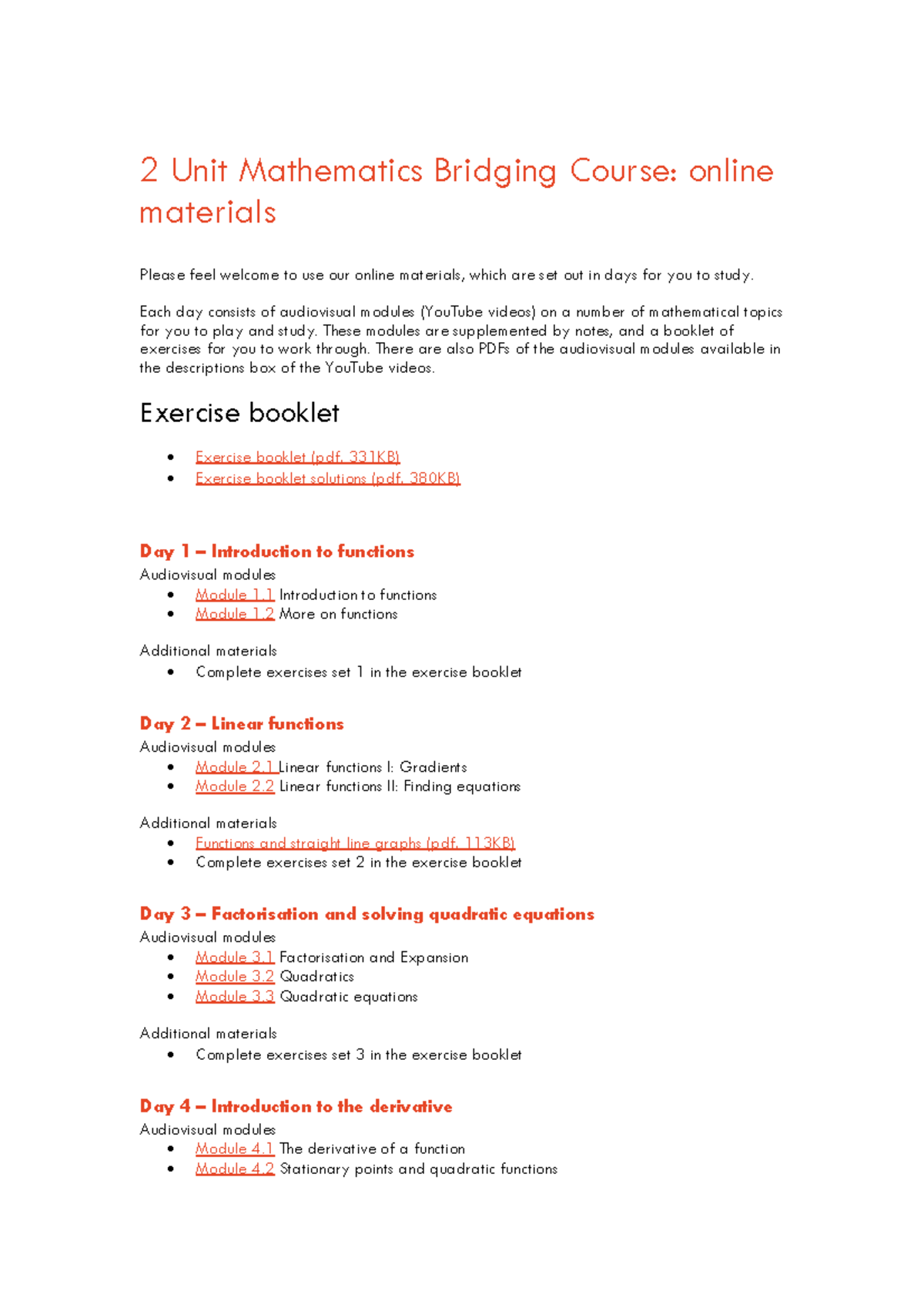 2 unit mathematics bridging course study guide - 2 Unit Mathematics ...