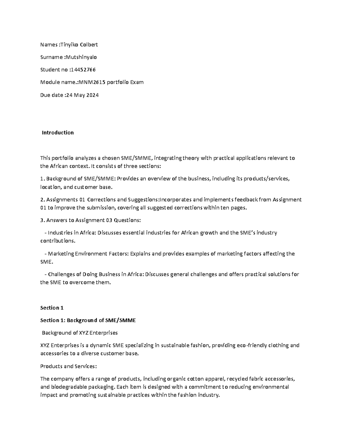 MNM2615 Portfolio Exam Analysis: SME/SMME Insights & Strategies 2024 ...