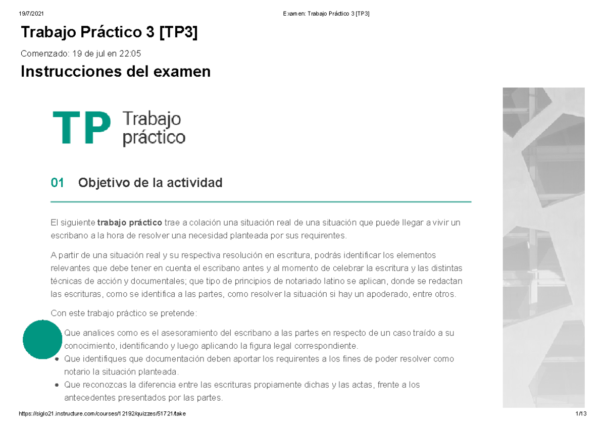 TP3 Principios de Derecho Laboral 85% - Trabajo Práctico 3 [TP3] Comenzado: 19 de jul en 22 ...