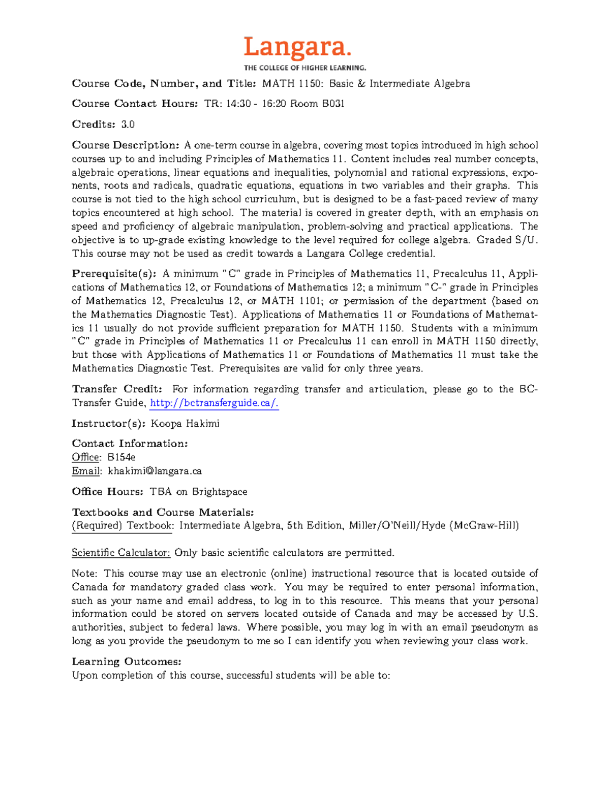 MATH 1150: Intermediate Algebra Course Overview & Schedule - Studocu