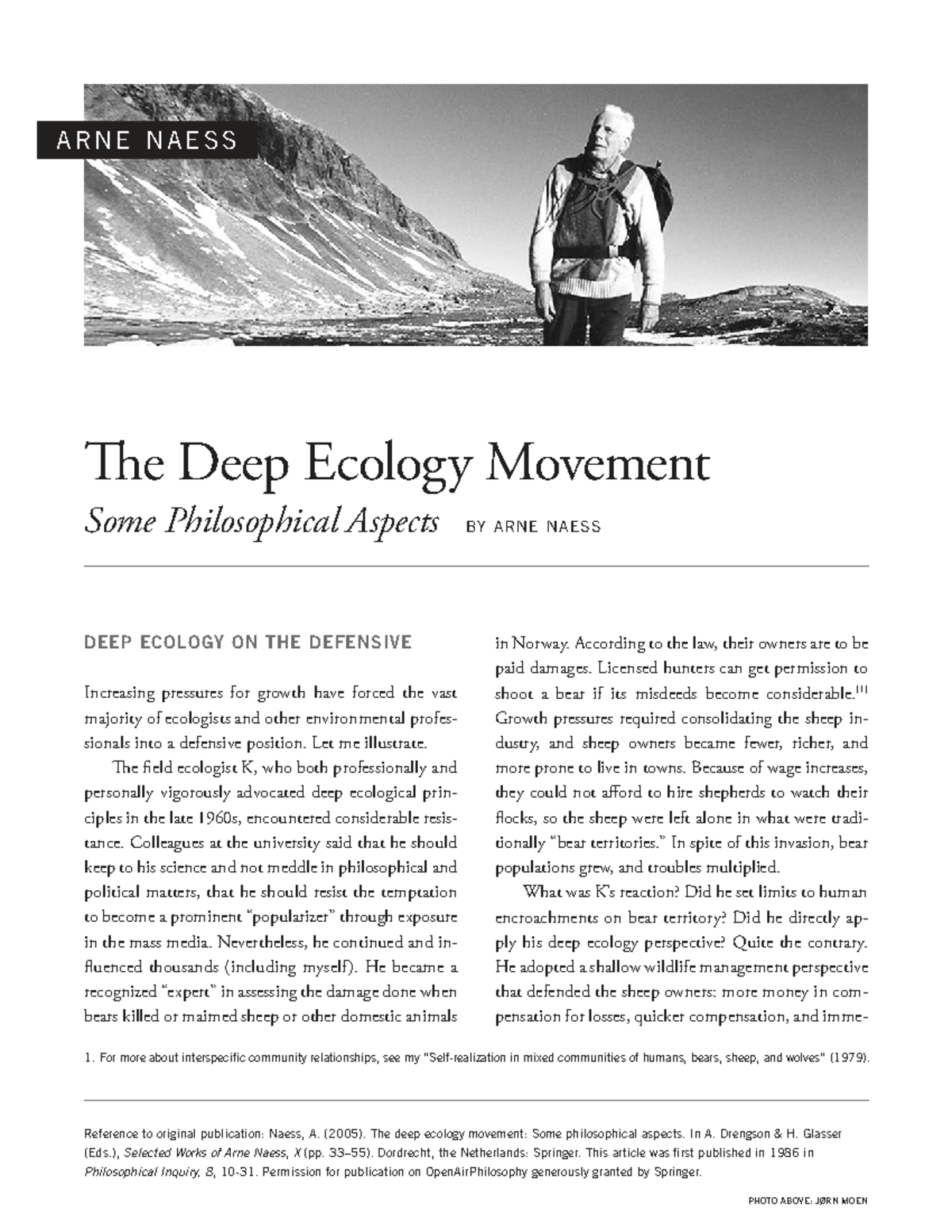 OAP 2023: Arne Naess and the Deep Ecology Movement - Philosophical ...