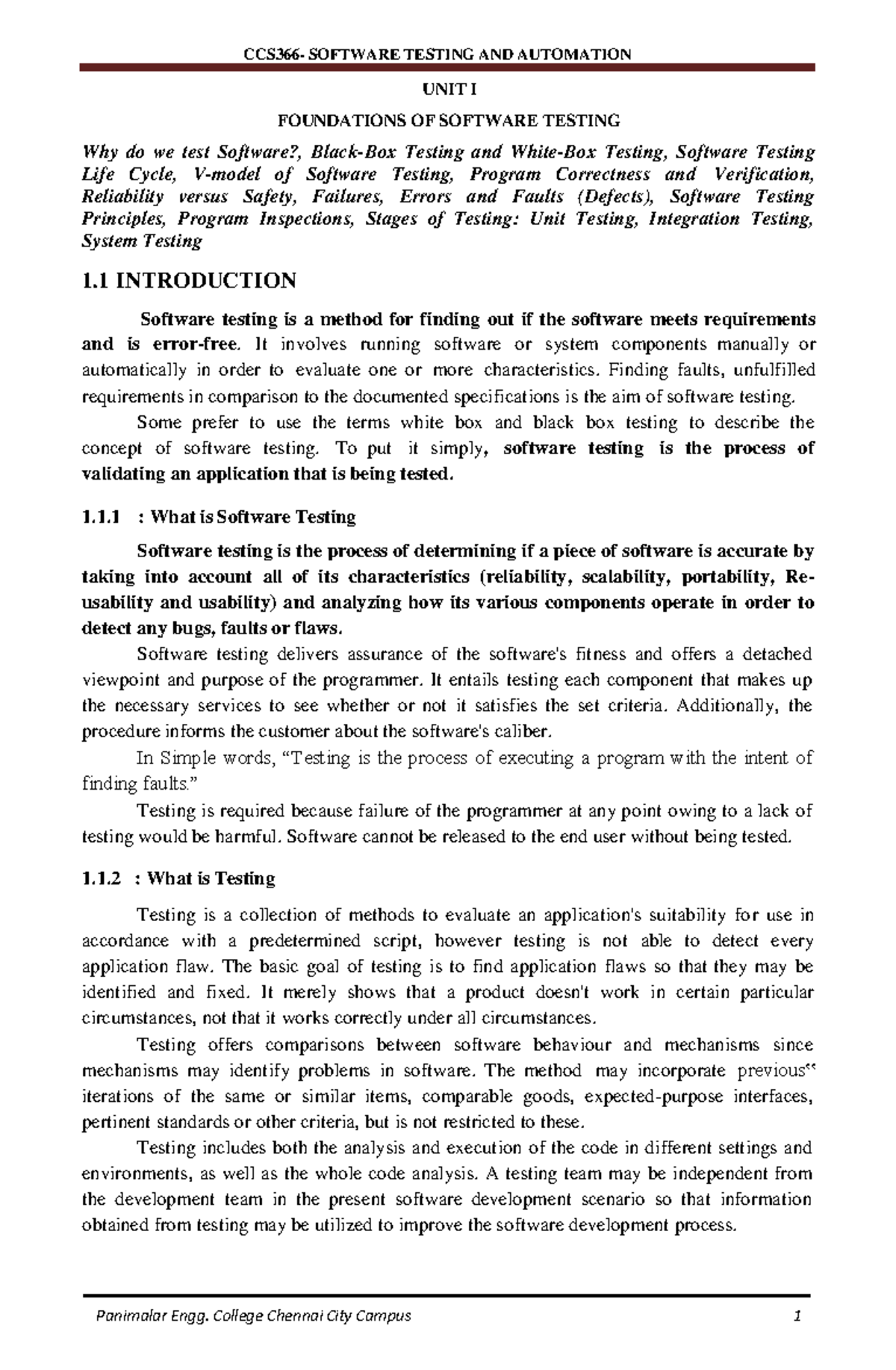 SOFTWARE TESTING AND AUTOMATION UNIT I: FOUNDATIONS OF TESTING - Studocu