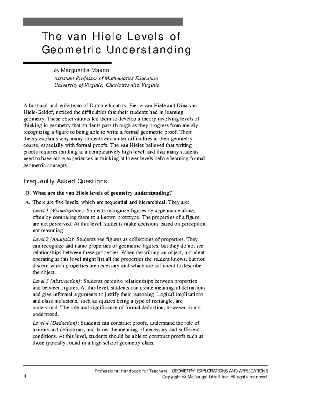 The van Hiele Levels of Geometric Understanding - Studocu