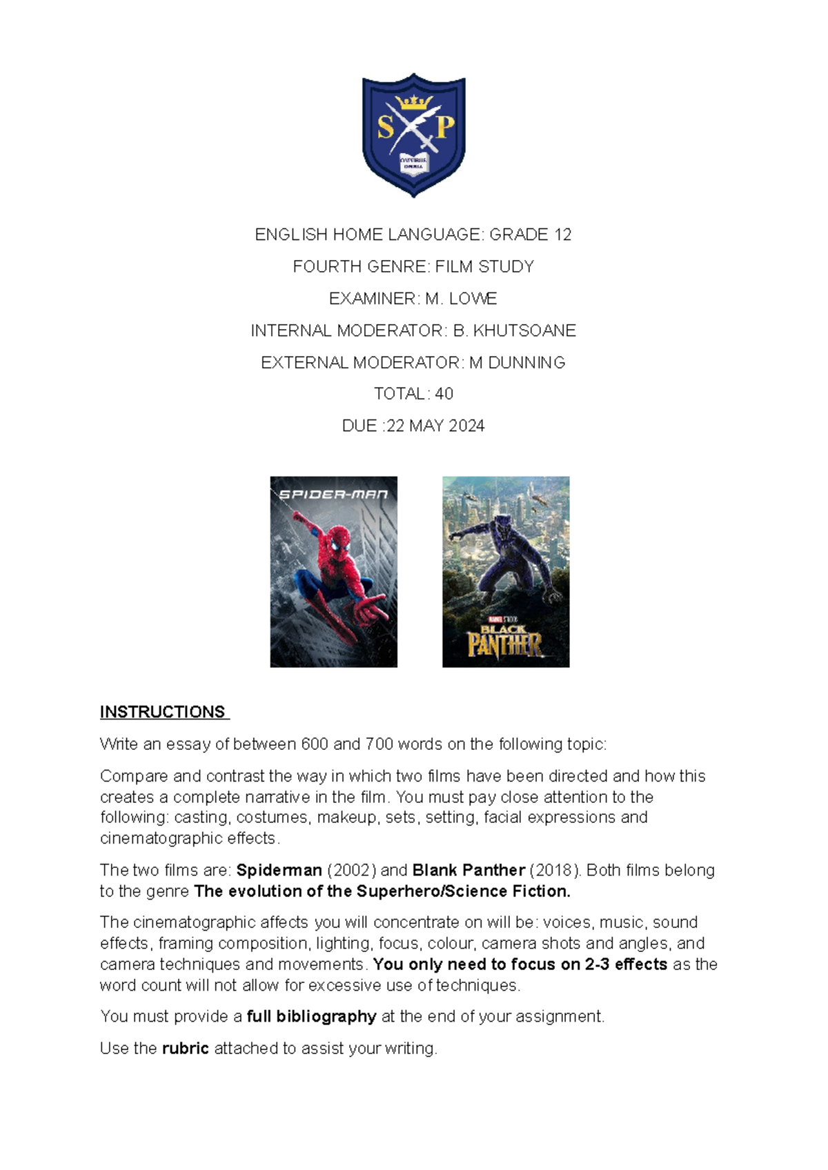 Film Study Task 1: Comparing Spiderman and Black Panther Directing ...