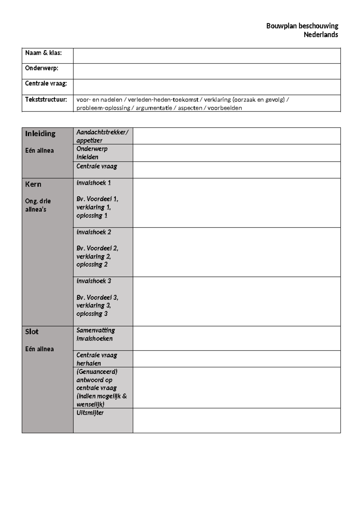 Bouwplan beschouwing - Bouwplan beschouwing Nederlands Naam & klas ...