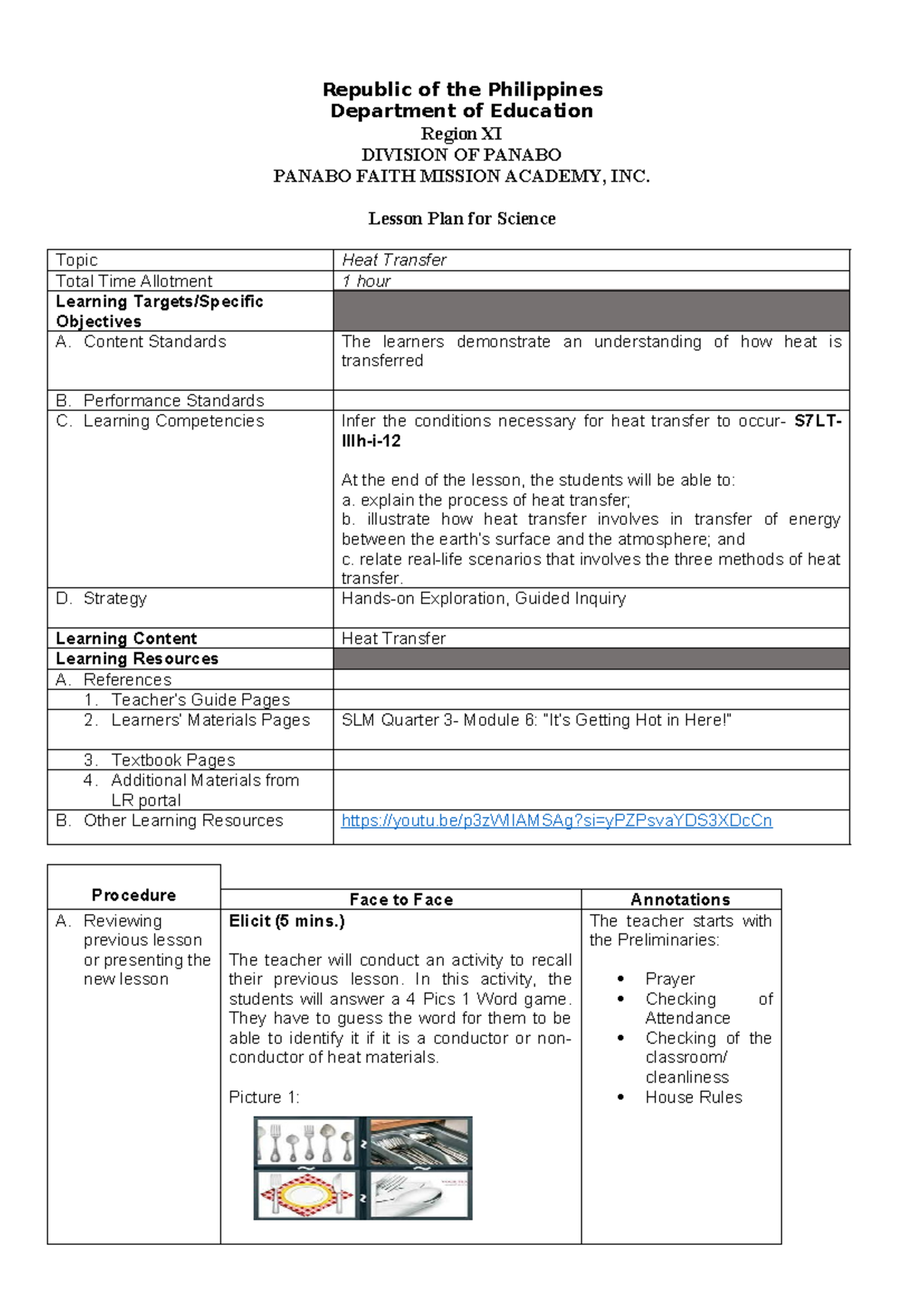 G7 Science Lesson Plan: Understanding Heat Transfer Methods - Studocu