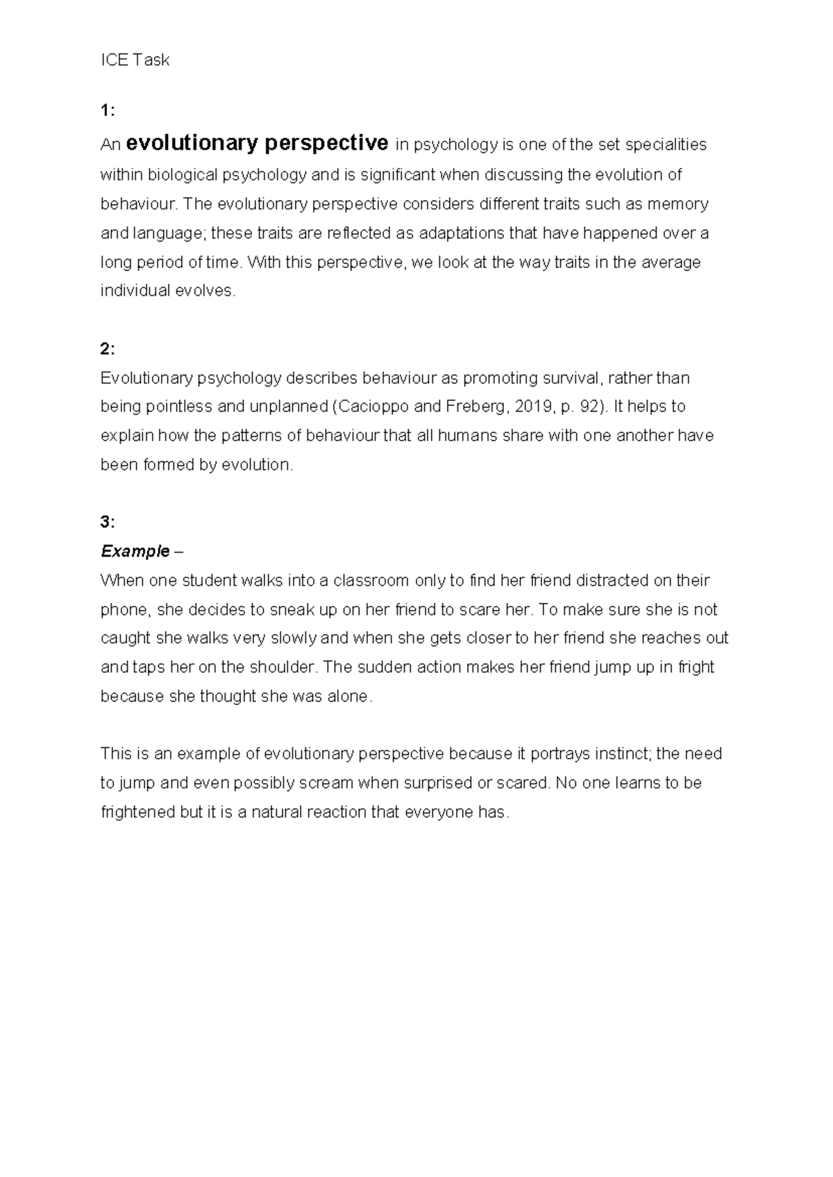 ICE Task 1: Understanding the Evolutionary Perspective in Psychology ...