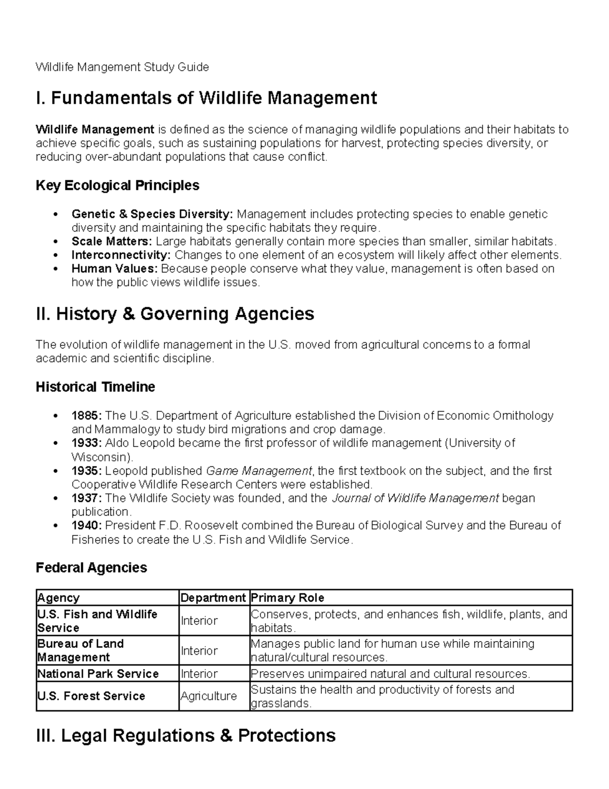 Wildlife Management Study Guide I: Key Principles and History - Studocu