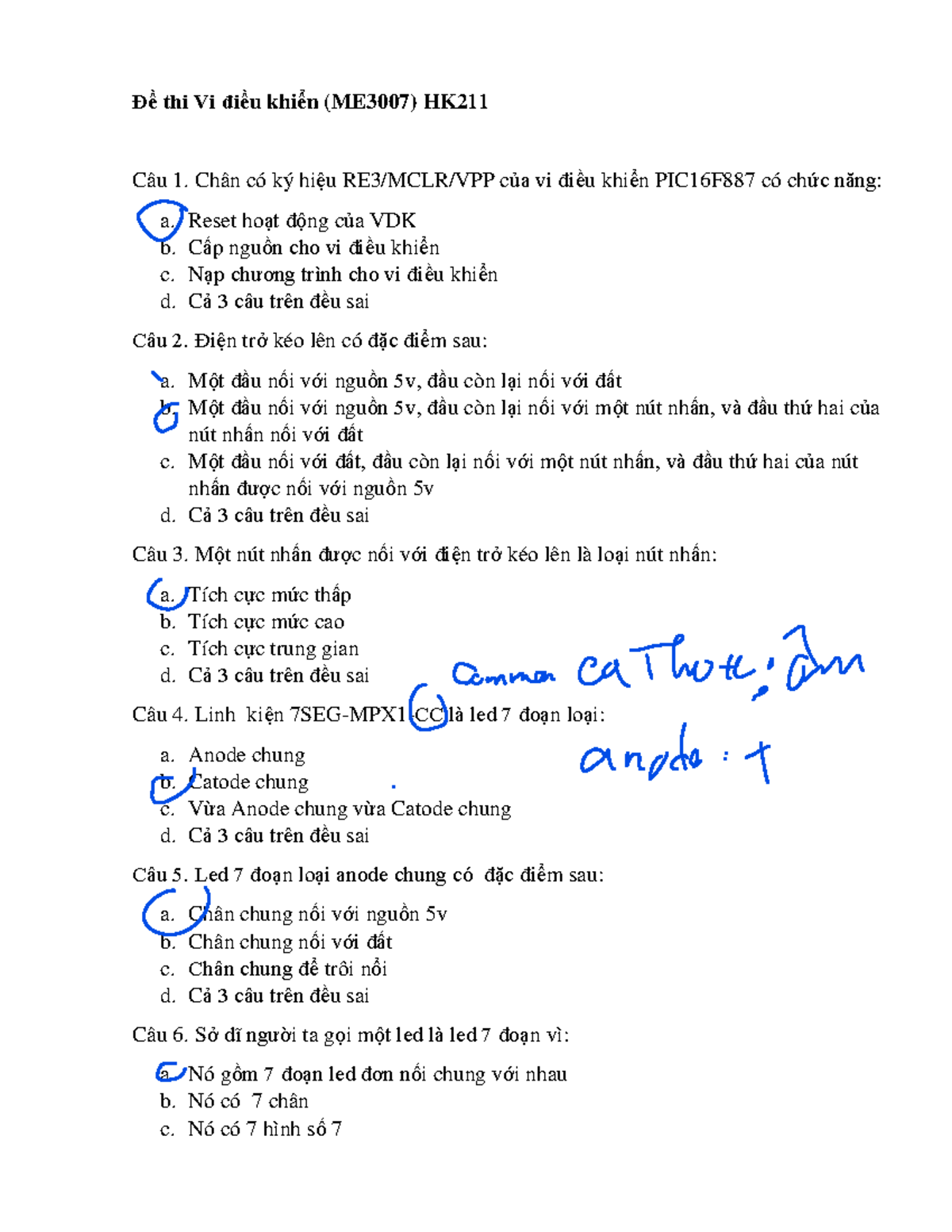 Đề thi Vi Điều Khiển (ME3007) - Học Kỳ Cuối - Studocu