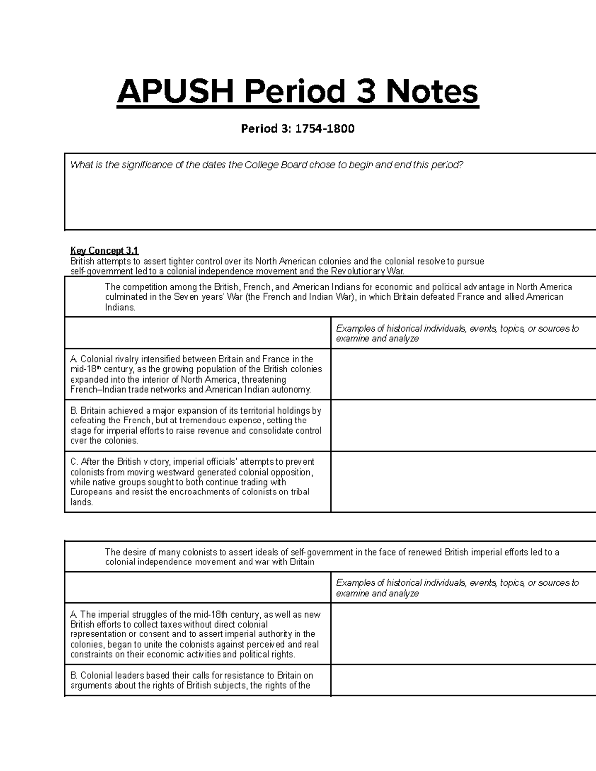 Apush Period 3 Notes - APUSH Period 3 Notes Period 3: 1754- What is the ...