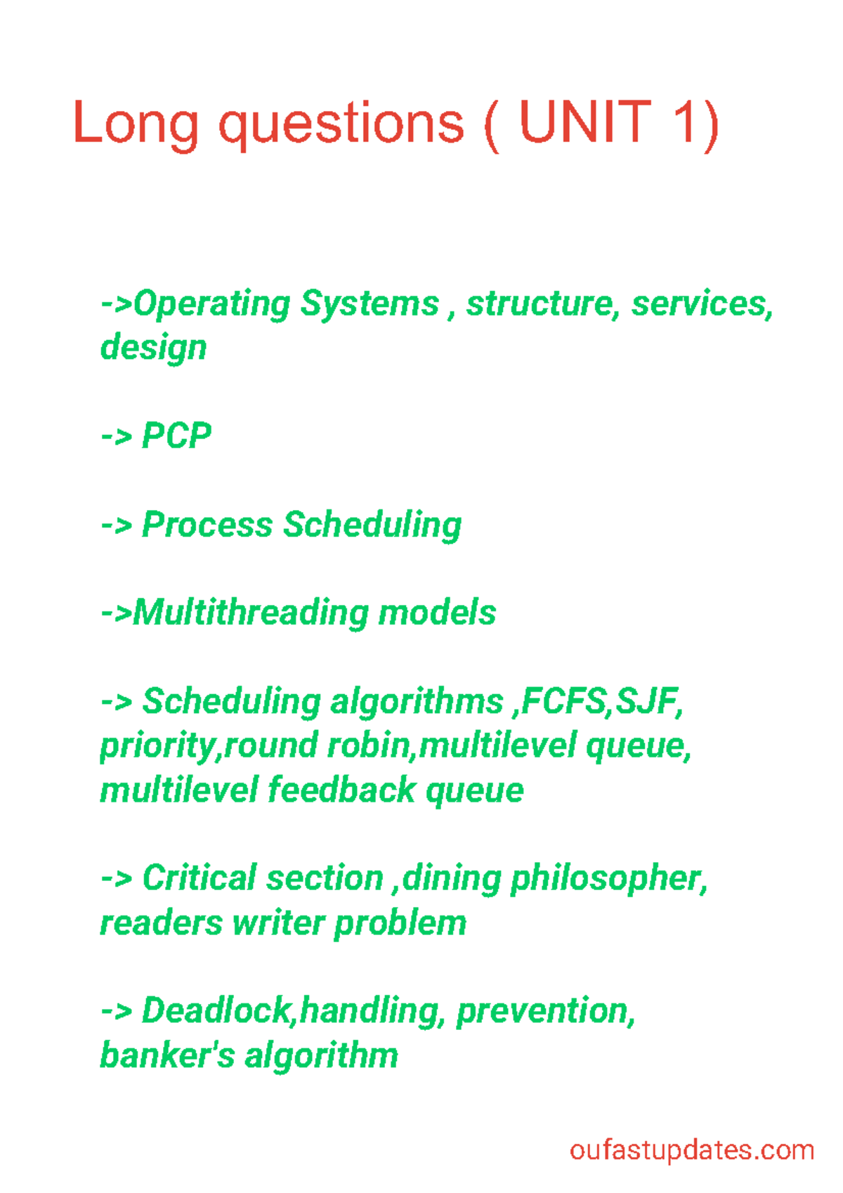 OS 101: Unit 1 - Notes on Systems, Scheduling, and Deadlocks - Studocu