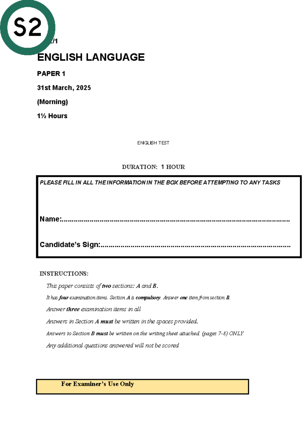 ENGLISH LANGUAGE PAPER 1 - 31st March 2025 (Morning) Exam Guide - Studocu