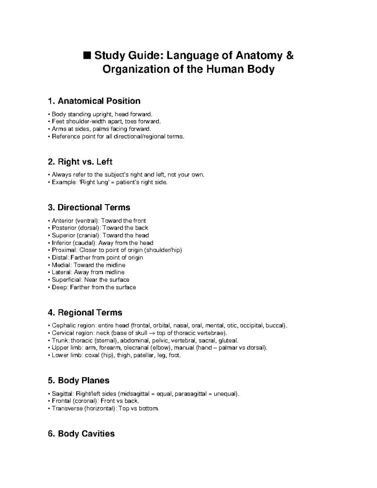Anatomy Study Guide: Language of Anatomy & Body Organization - Studocu