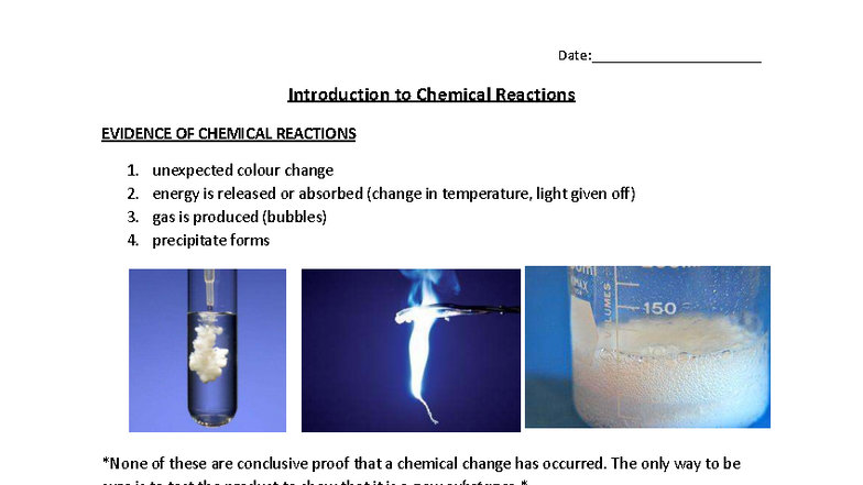 CHEM 101: Intro to Chemical Reactions - Key Concepts and Evidence - Studocu