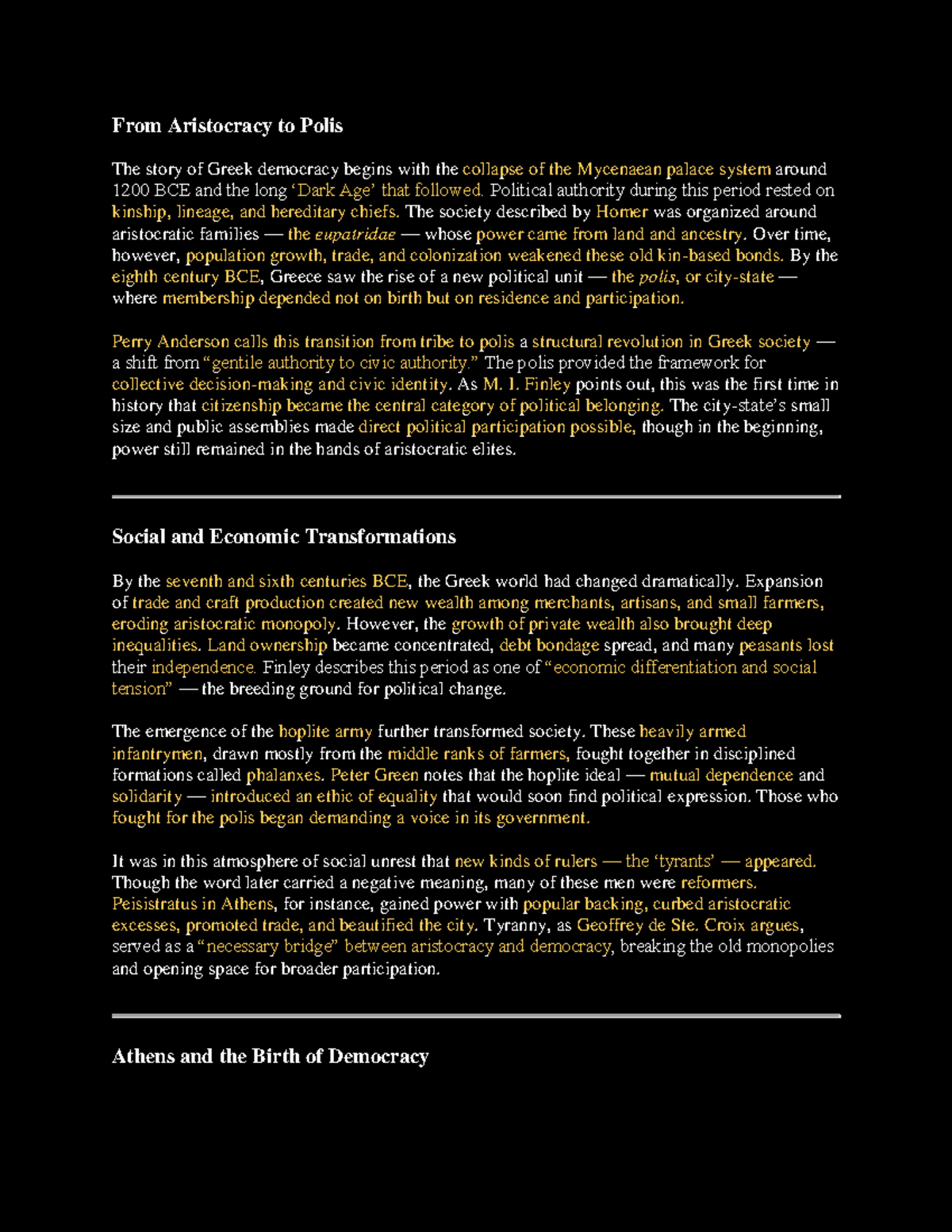 Greek Democracy: From Aristocracy to Civic Participation - Studocu