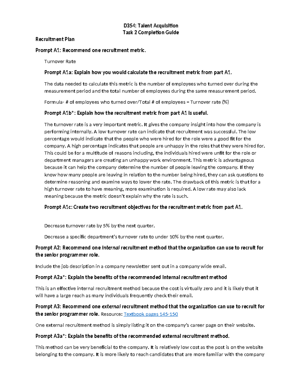 D354 Task 2 Guide: Recruitment Metrics & Strategies Explained - Studocu