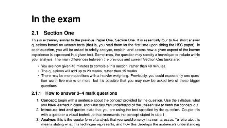 HSC English Paper 1 Exam 2.1: Section One Analysis Guide - Studocu