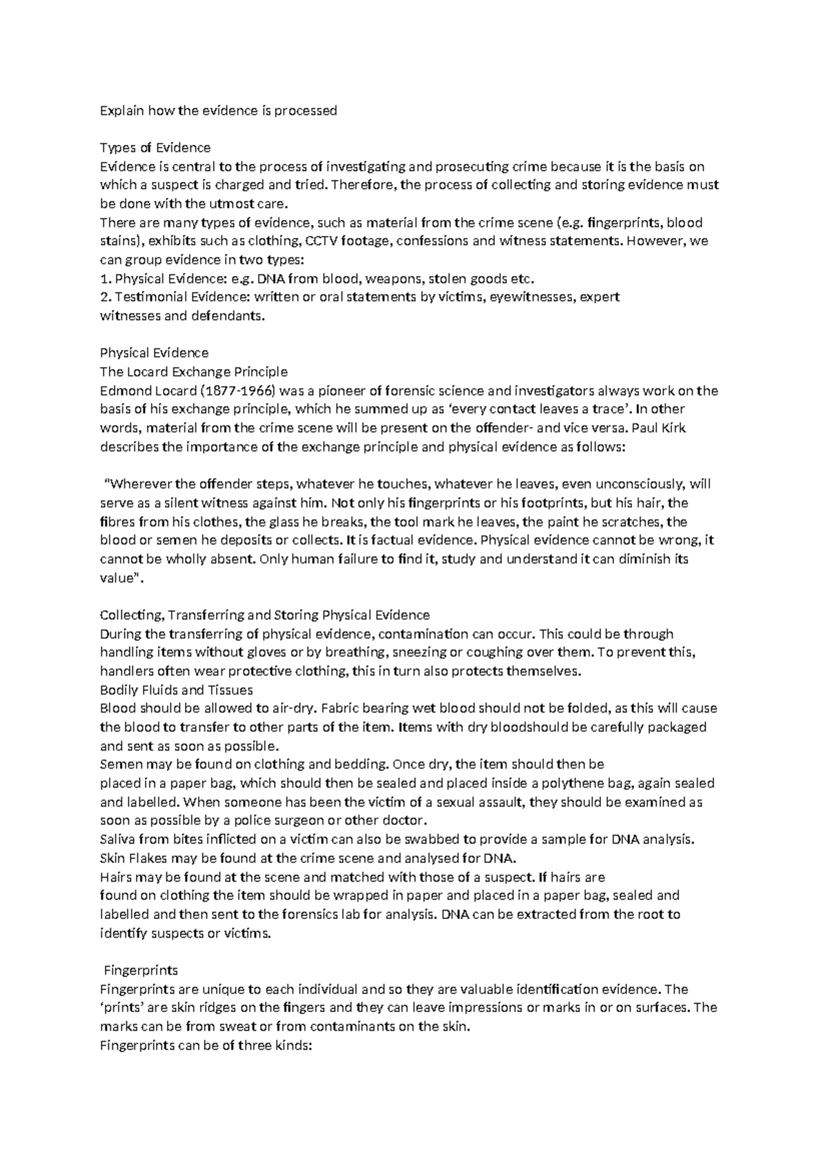 Evidence Processing: Types and Importance in Crime Investigation - Studocu