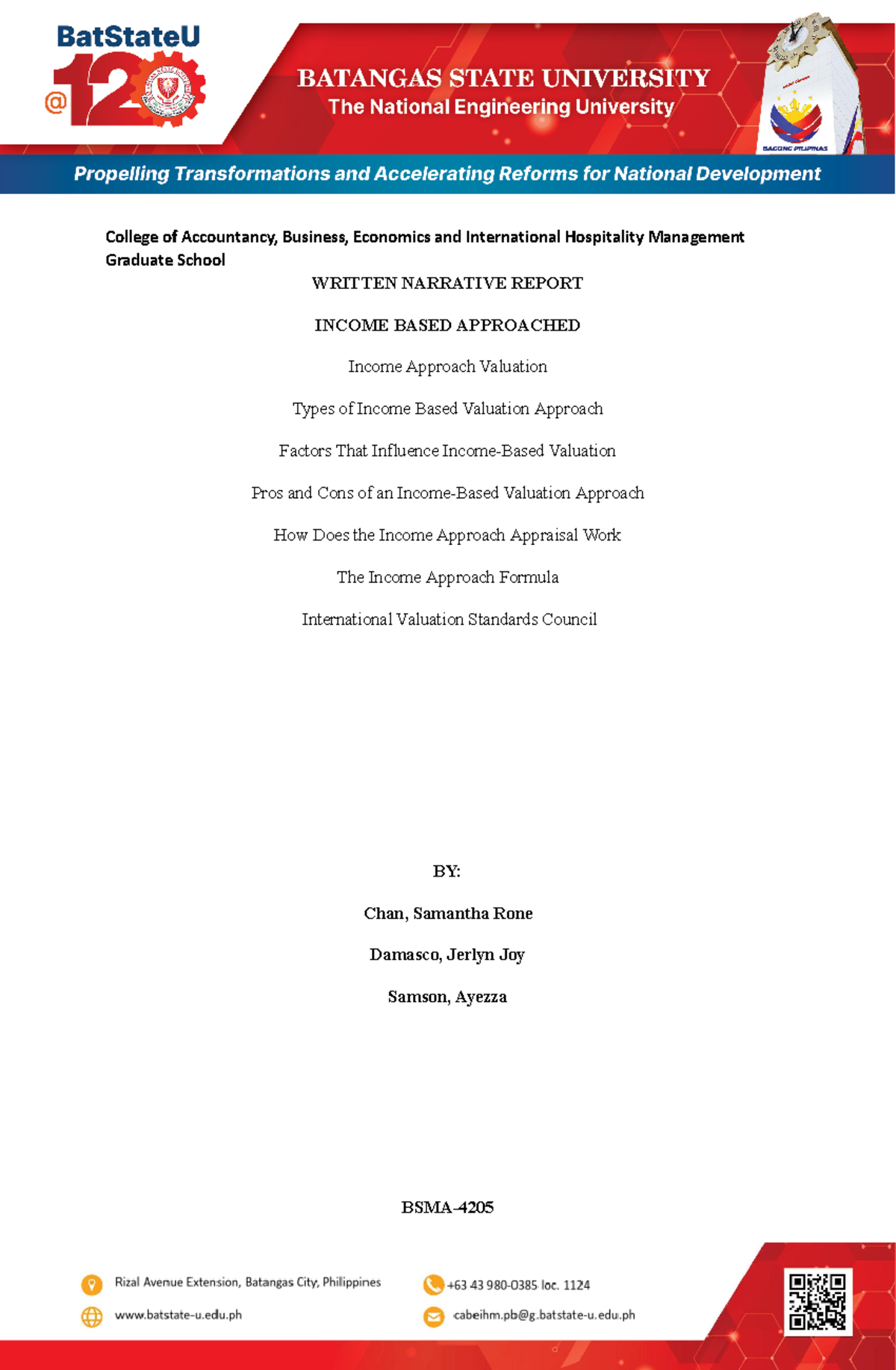 Group 8 Narrative Report on Income Approach Valuation Techniques - Studocu