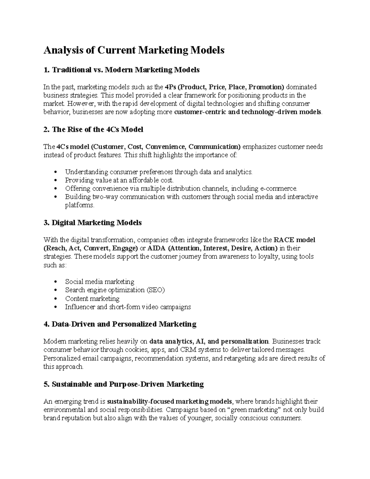 Analysis of Current Marketing Models: Traditional vs. Modern Approaches ...