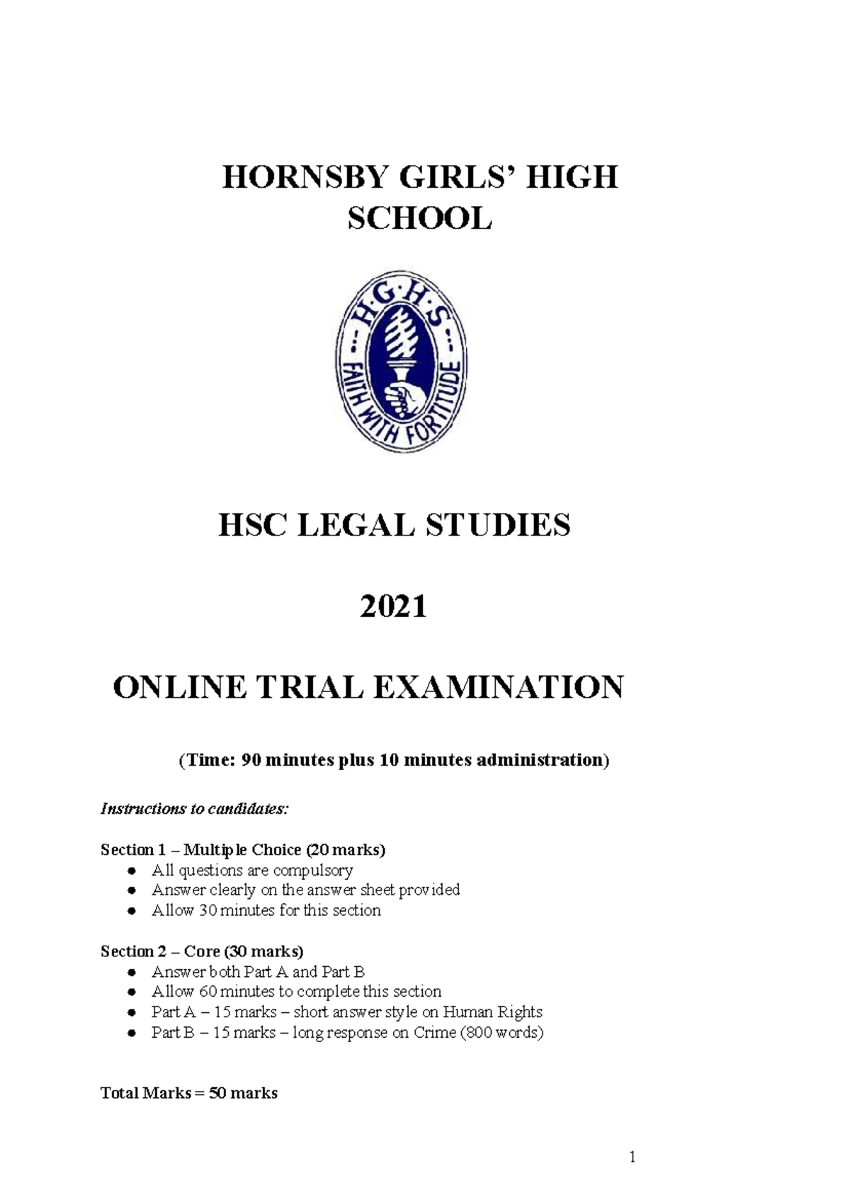 HGHS HSC Legal Studies 2021 Online Trial Exam Paper - Studocu