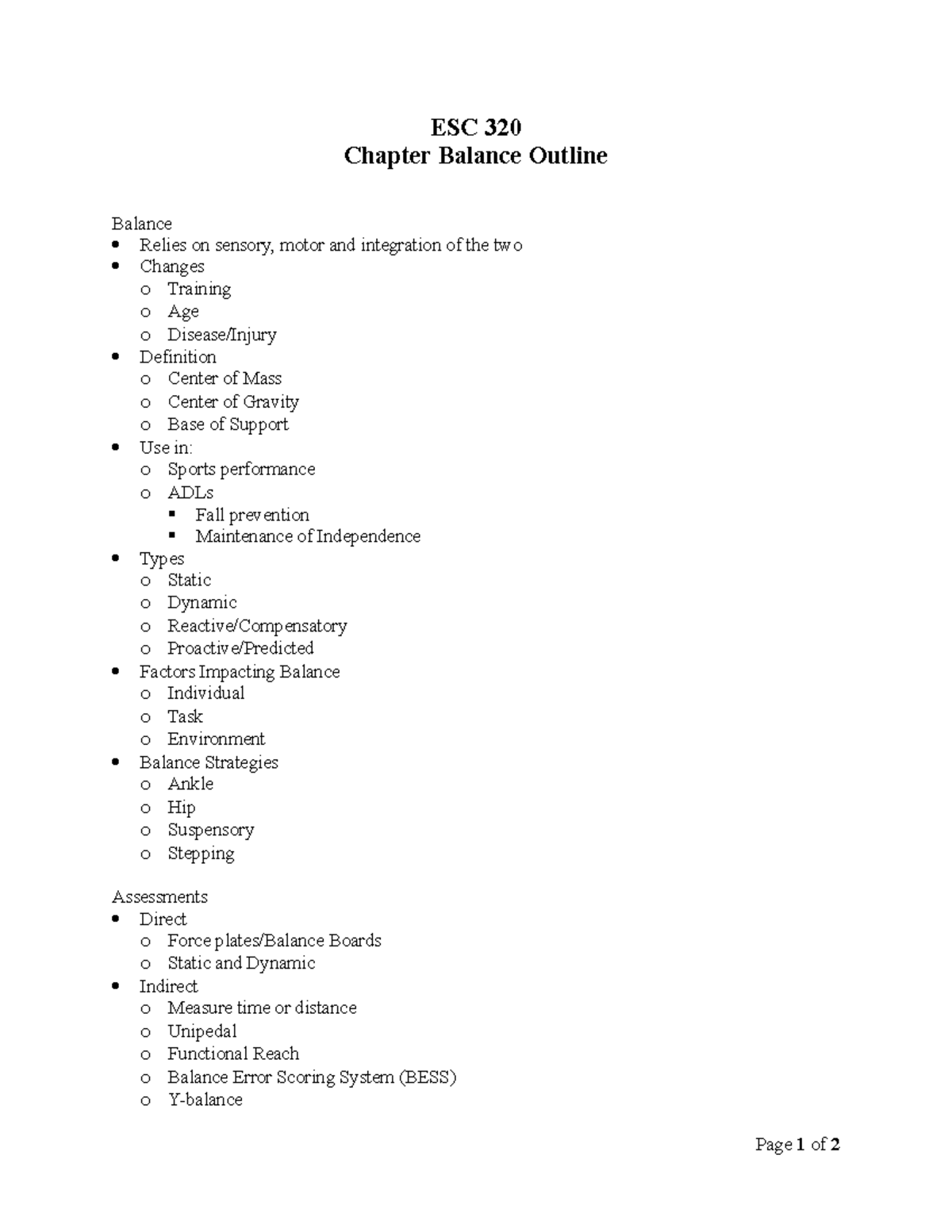 ESC 320 Chapter: Balance Assessment and Strategies Overview - ESC 320 ...
