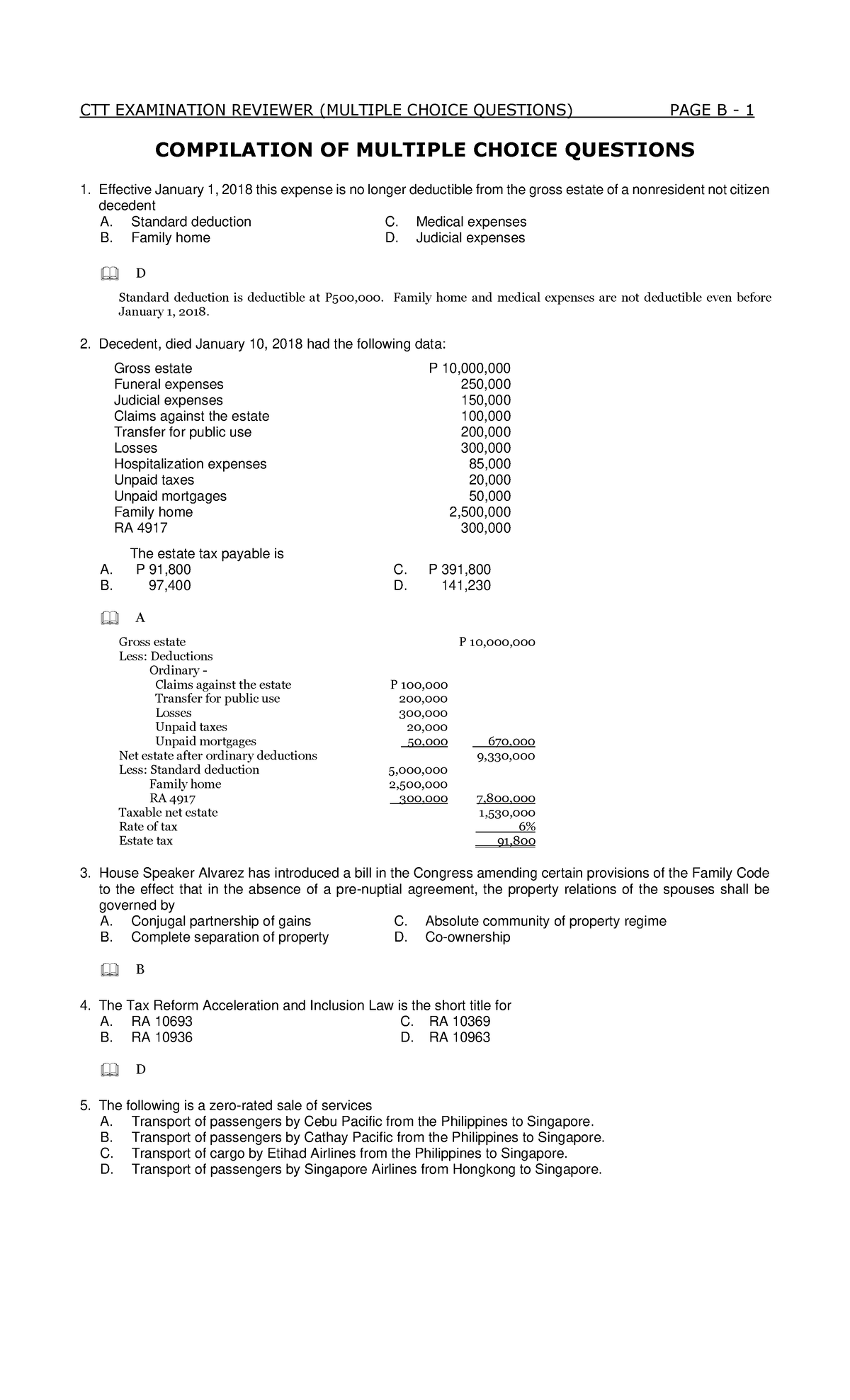 CTT EXAMINATION REVIEWER: COMPILATION OF MCQs (MULTIPLE CHOICE QUESTIONS) - Studocu