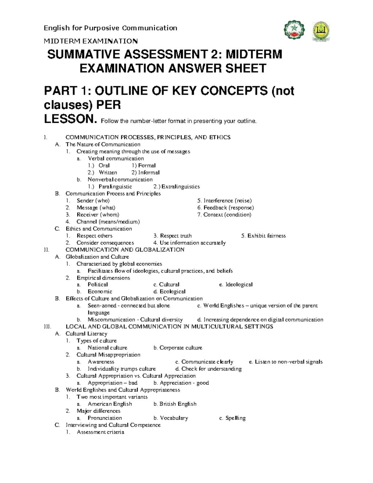Angkico Summative Assessment 2 Midterm Examination English - MIDTERM ...