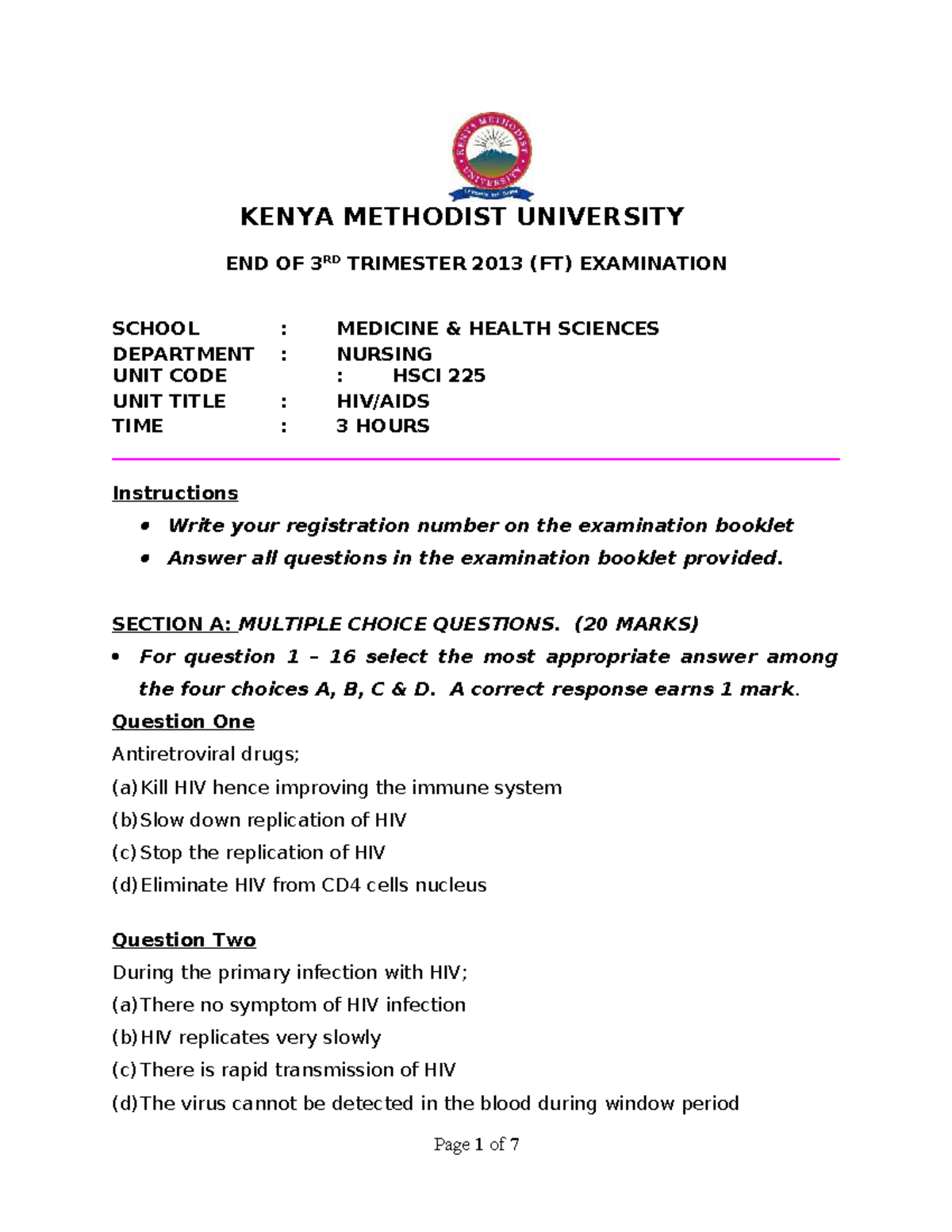 HSCI 225 Final Exam: HIV Transmission and Prevention Strategies - Studocu