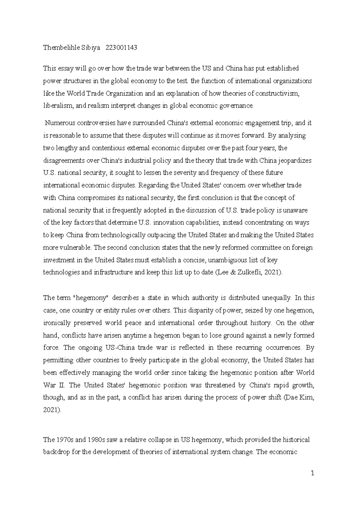 POLs 201 Essay: The US-China Trade War and Global Power Dynamics - Studocu