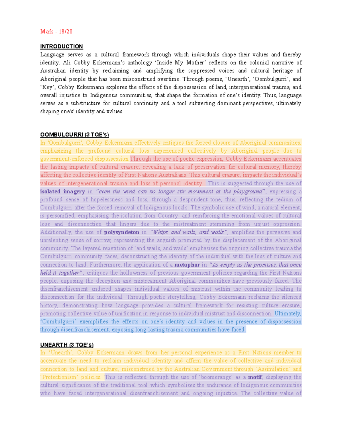 Ali Cobby Eckermann Essay: Language, Identity, and Cultural Resilience - Studocu