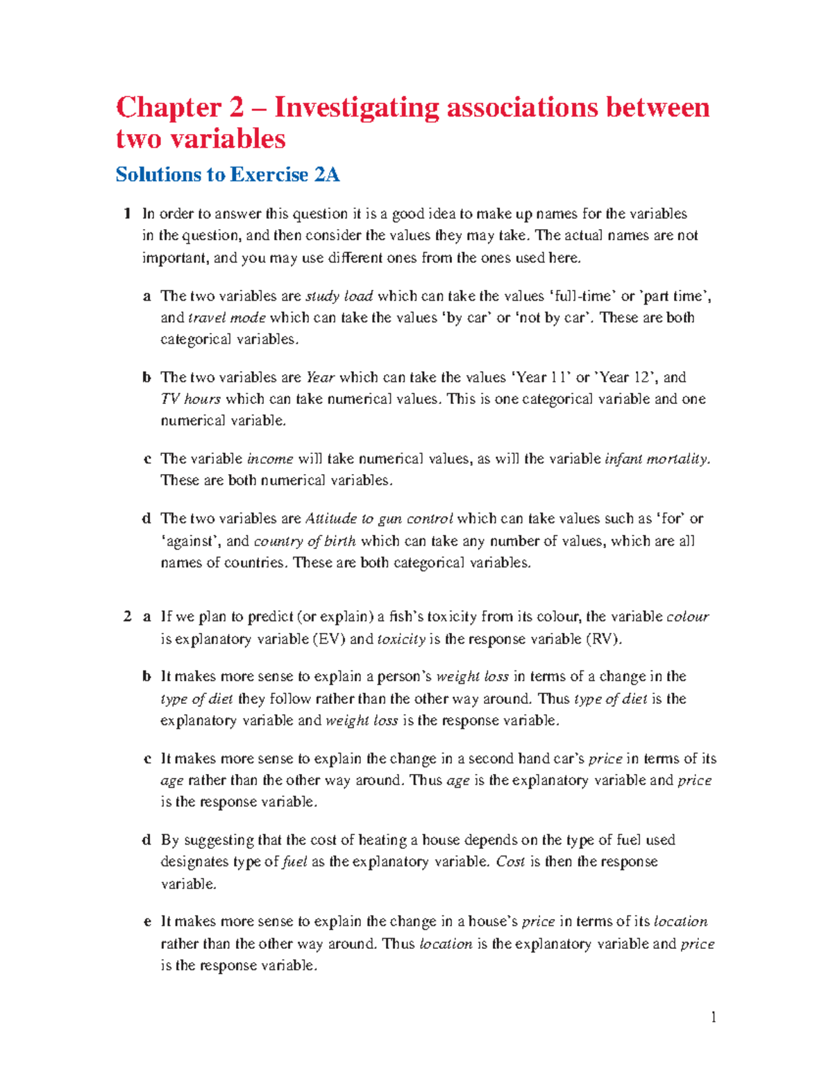 Chapter 2 (Statistics 101) Worked Solutions for Variable Associations ...